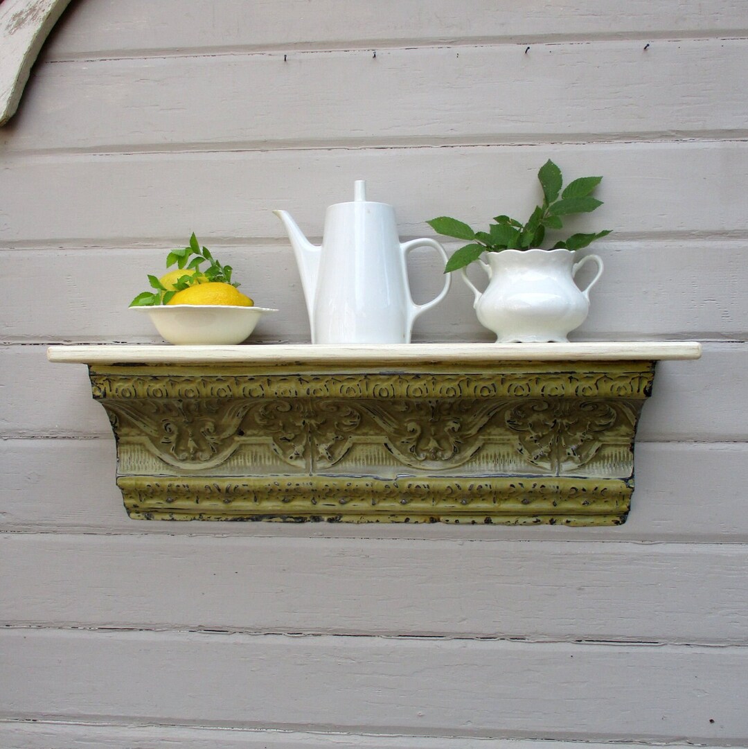 Antique Ceiling Tin Wall Shelf, 29", Architectural Salvage, Bathroom ...