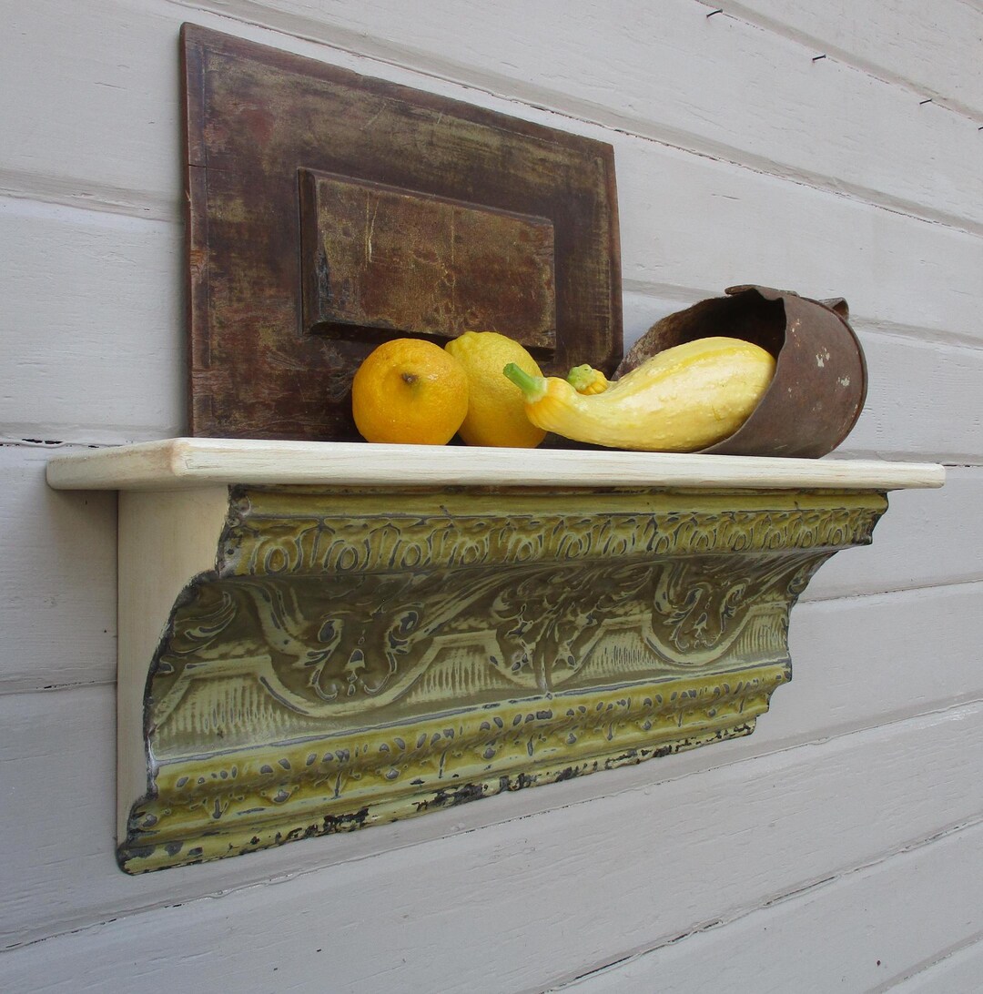 Antique Ceiling Tin Wall Shelf, 24 1/2, Architectural Salvage, Bathroom ...