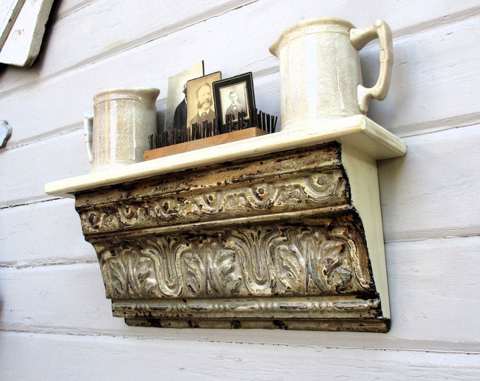 Antique Ceiling Tin Wall Shelf, 20", Architectural Salvage, Bathroom ...