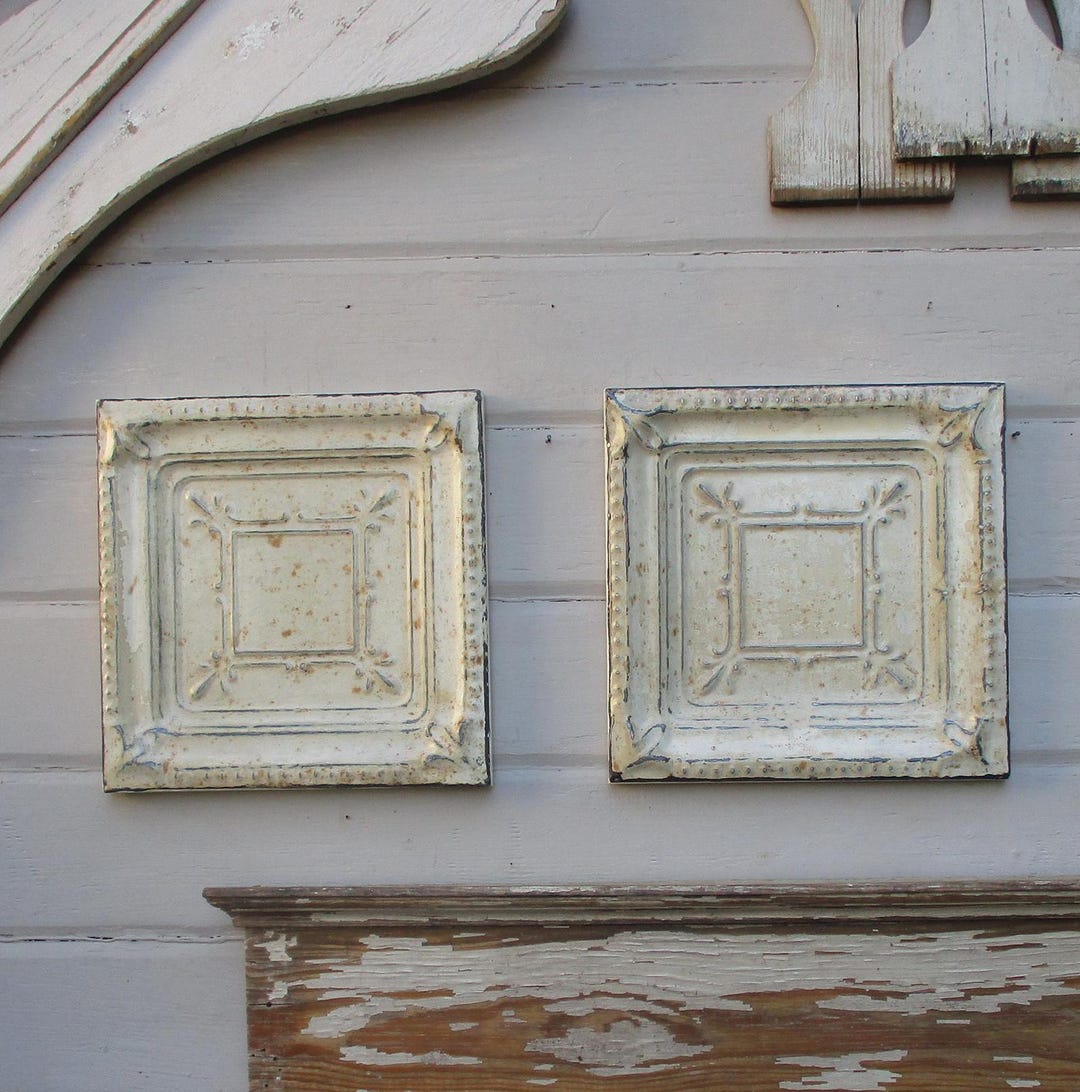 Vintage Framed Ceiling Tin Tiles, Set of 2, American Architectural ...