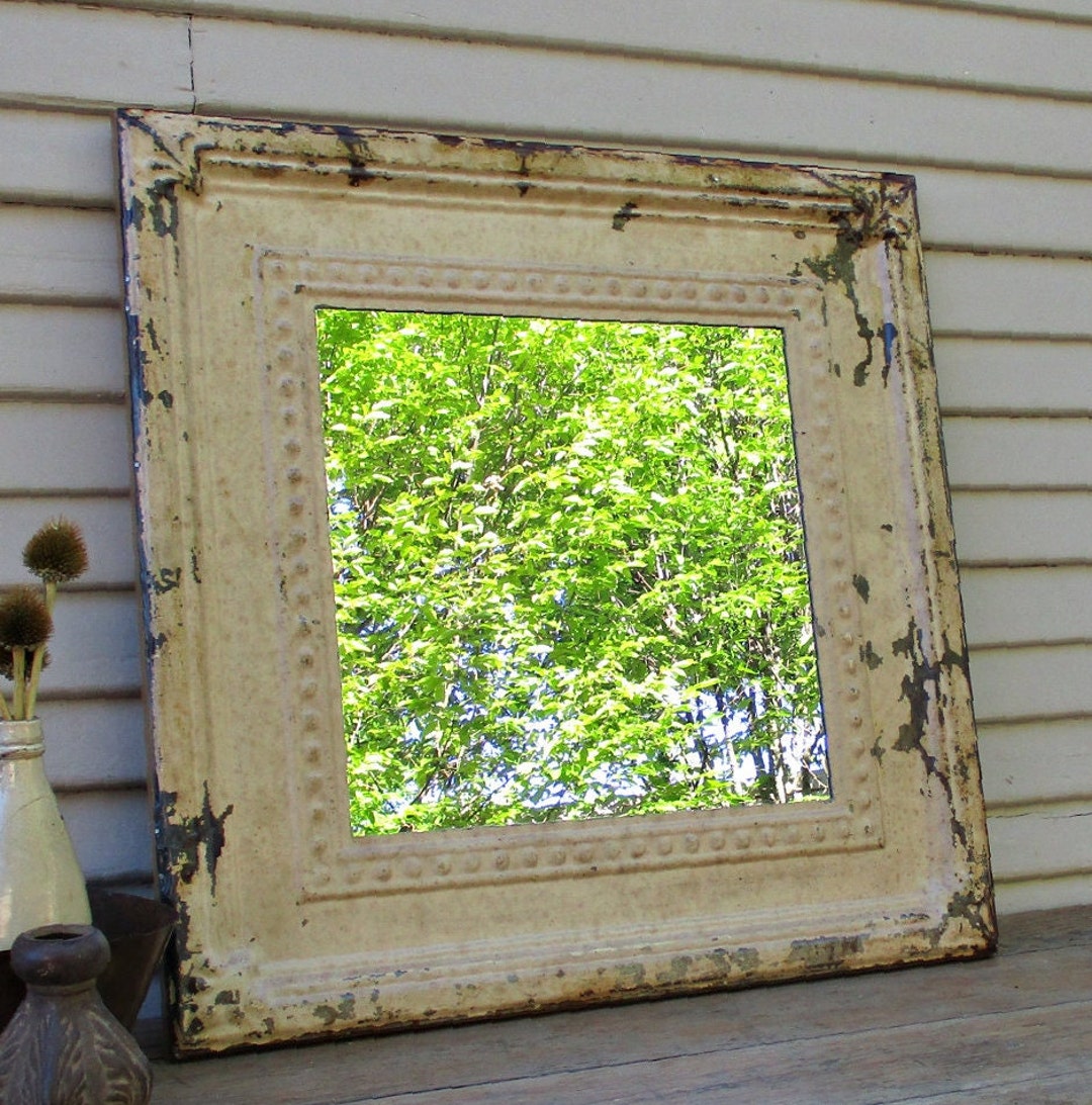 Rustic Primitive Mirror, Antique Tin Ceiling Tile, Architectural ...