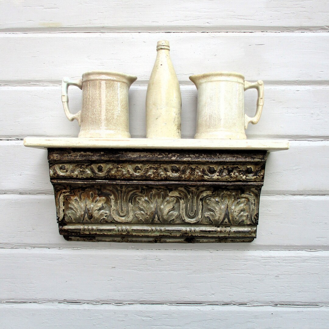 Antique Ceiling Tin Wall Shelf, 20 1/2, Architectural Salvage, Bathroom ...