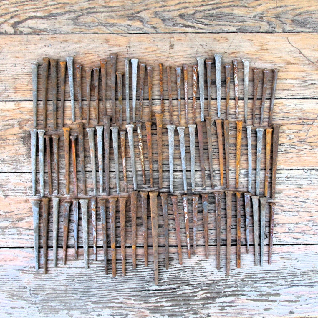 Vintage Square Nails, Lot of 82, 5"-3 1/2” Long, Aged Patina, Rustic ...