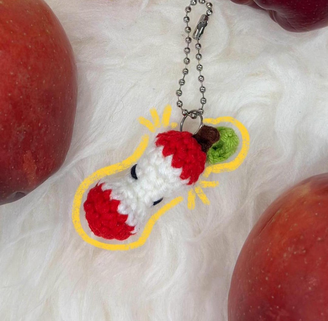 Crochet Apple Core Keychain: Handmade Cotton Amigurumi - Etsy