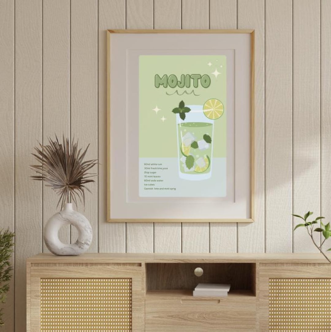 Mojito Cocktail Recipe Digital Download | Printable Bar Art ...