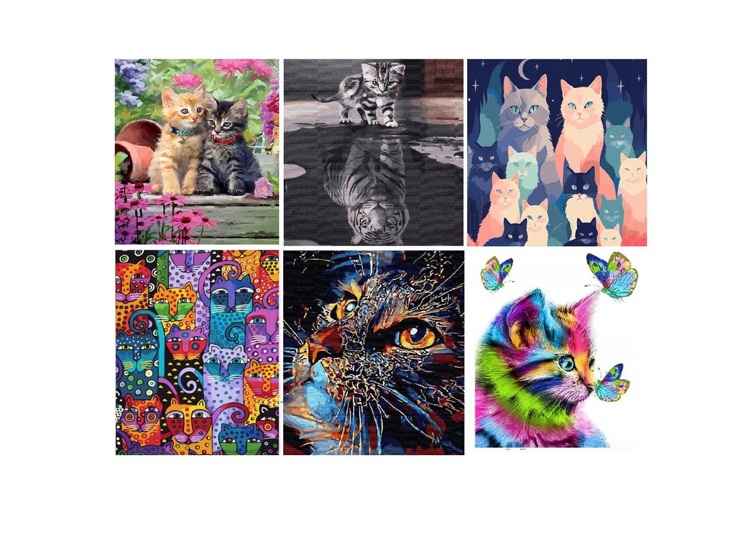 Cat Painting by Numbers Kit DIY Coloring on Canvas Inspired Numbered ...