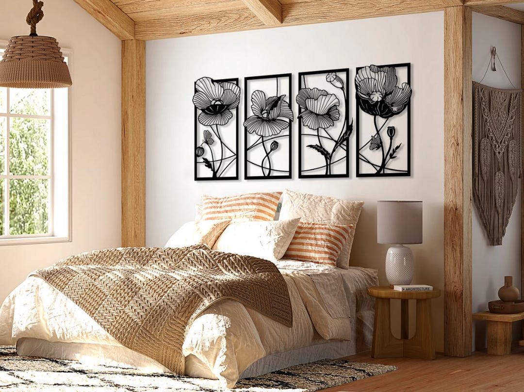 3D Openwork Wall Decoration Poppies 3D Wall Art Wooden Base Floral ...