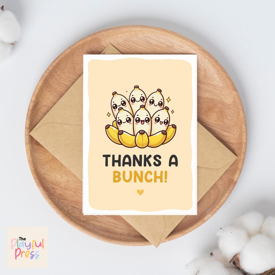 Thanks A Bunch, Funny Thank You Card, Appreciation Card, Banana Pun ...