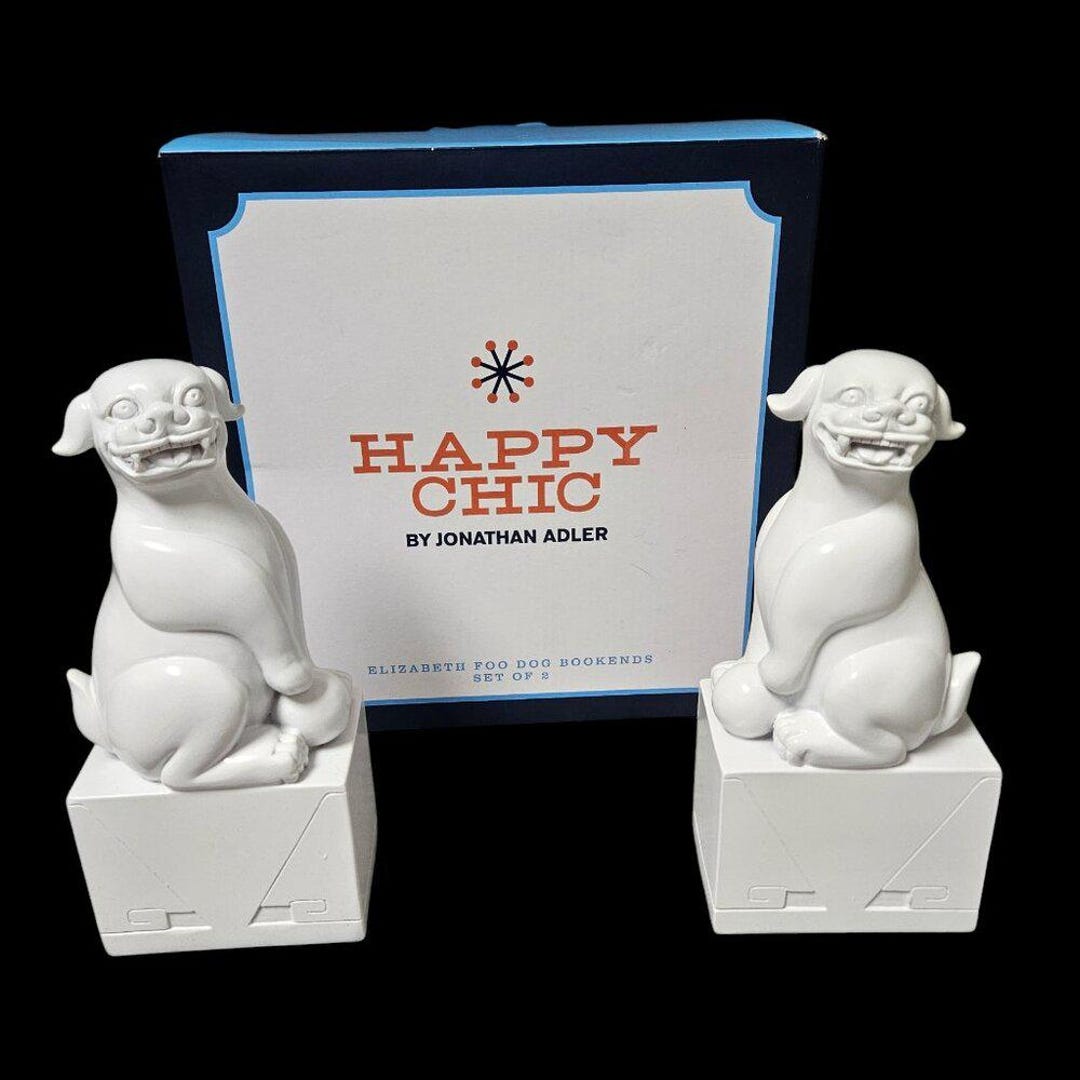 Jonathan Adler Happy Chic Pair of White Foo Dog Bookends NEW IN BOX - Etsy