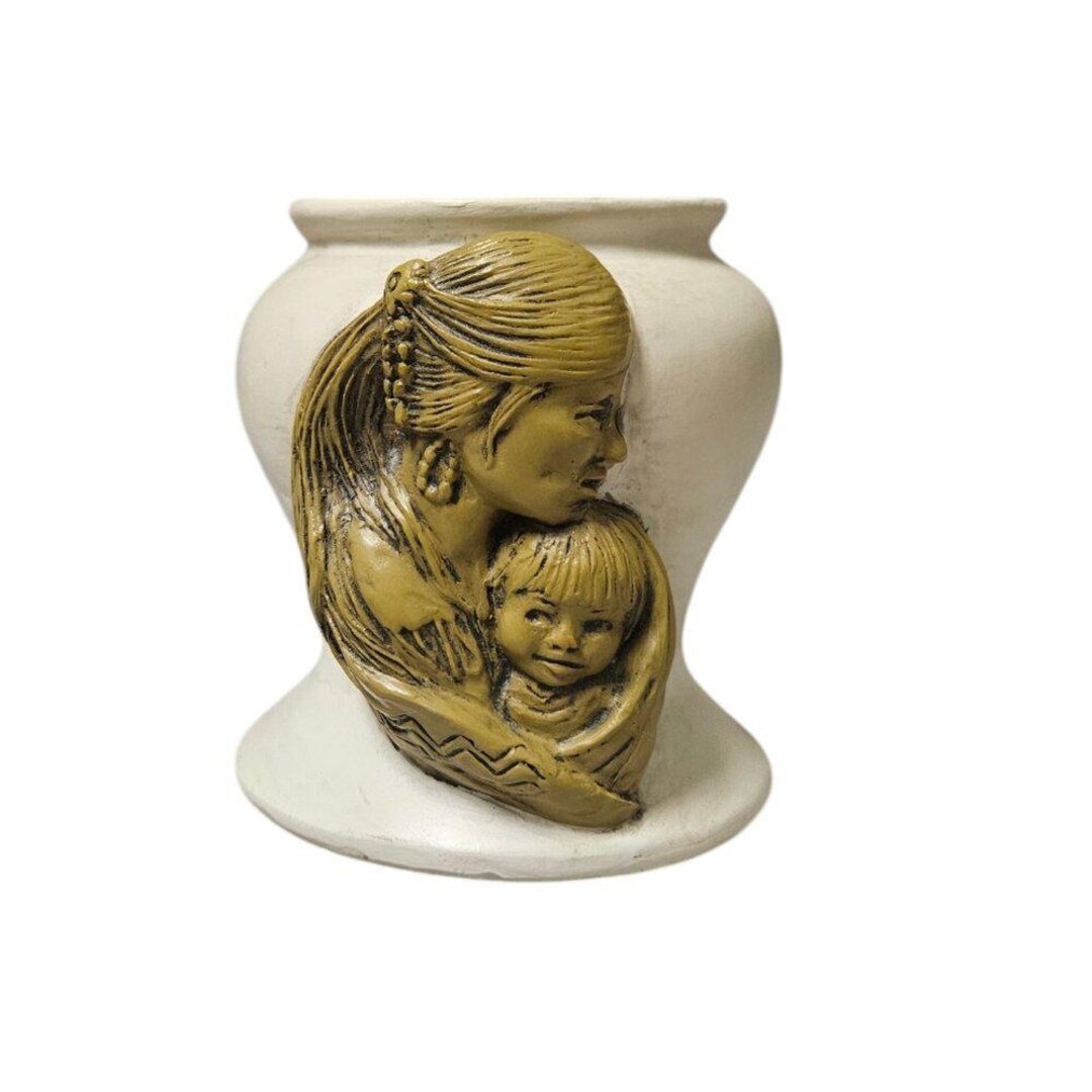 Vintage Native American Indigenous Mother and Child Small Clay Planter ...