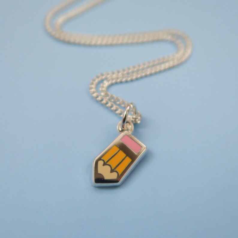 Itty Bitty Silver Pencilnecklace Silver Plated Pencil - Etsy