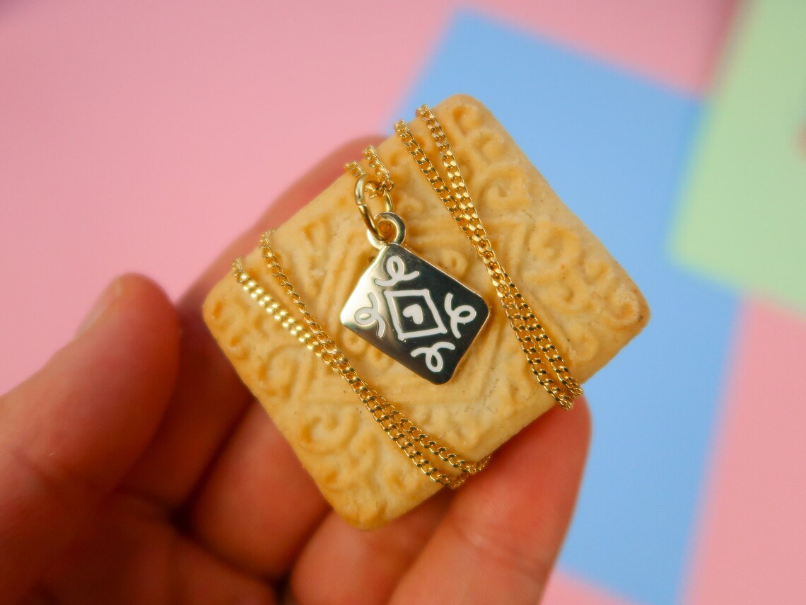 Itty Bitty Golden Custard Cream Necklace Gold Plated Biscuit | Etsy