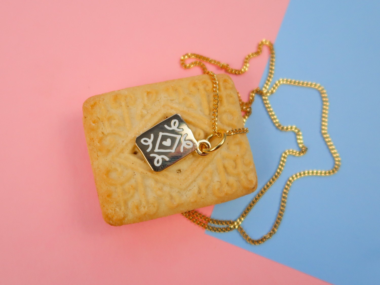 Itty Bitty Golden Custard Cream Necklace Gold Plated Biscuit | Etsy