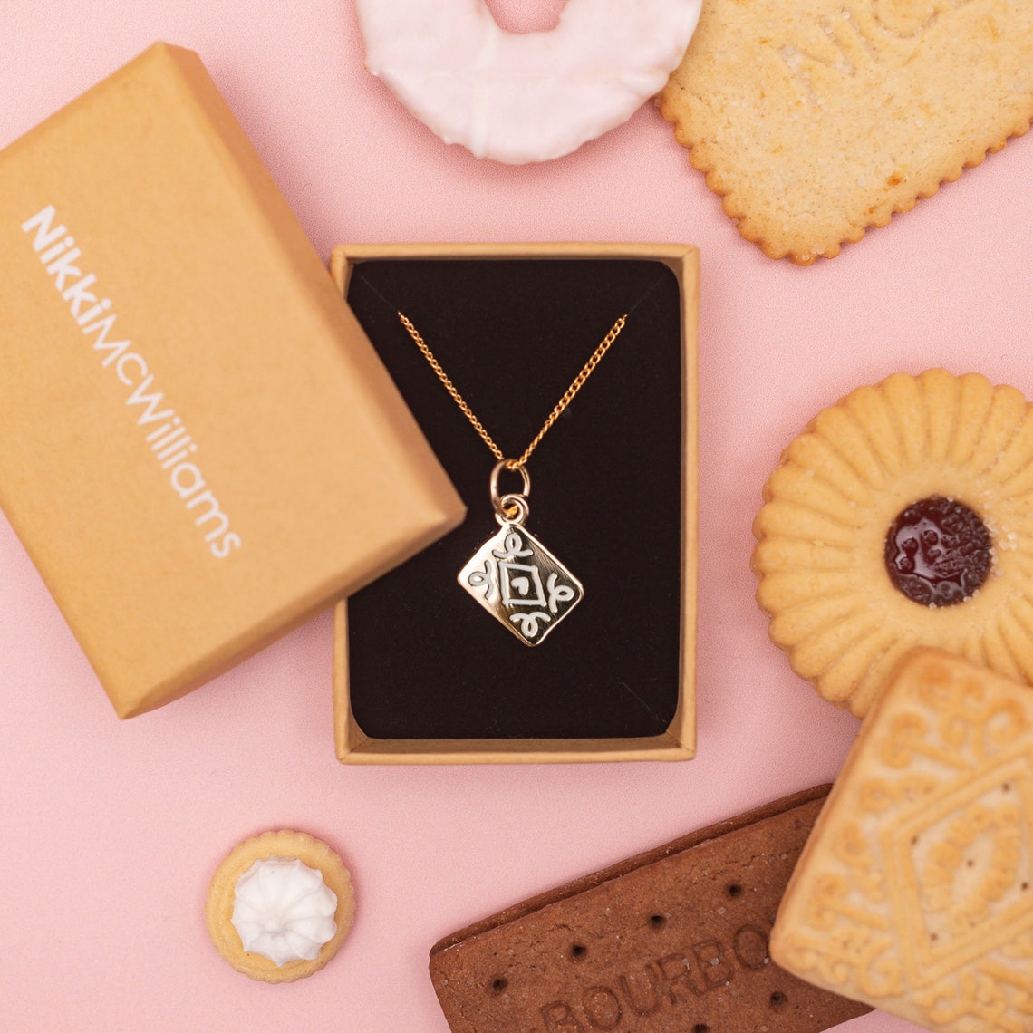 Itty Bitty Golden Custard Cream Necklace Gold Plated Biscuit - Etsy