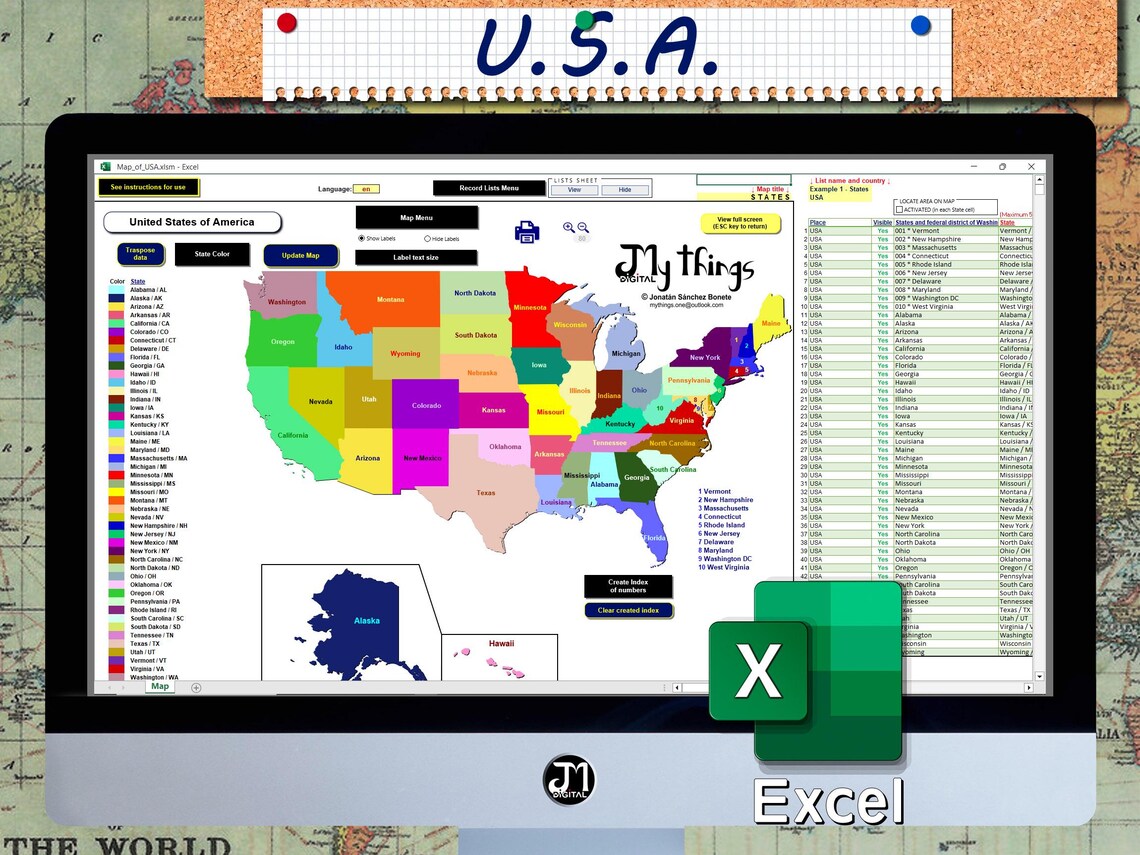 USA Map in Excel With Macros - Etsy