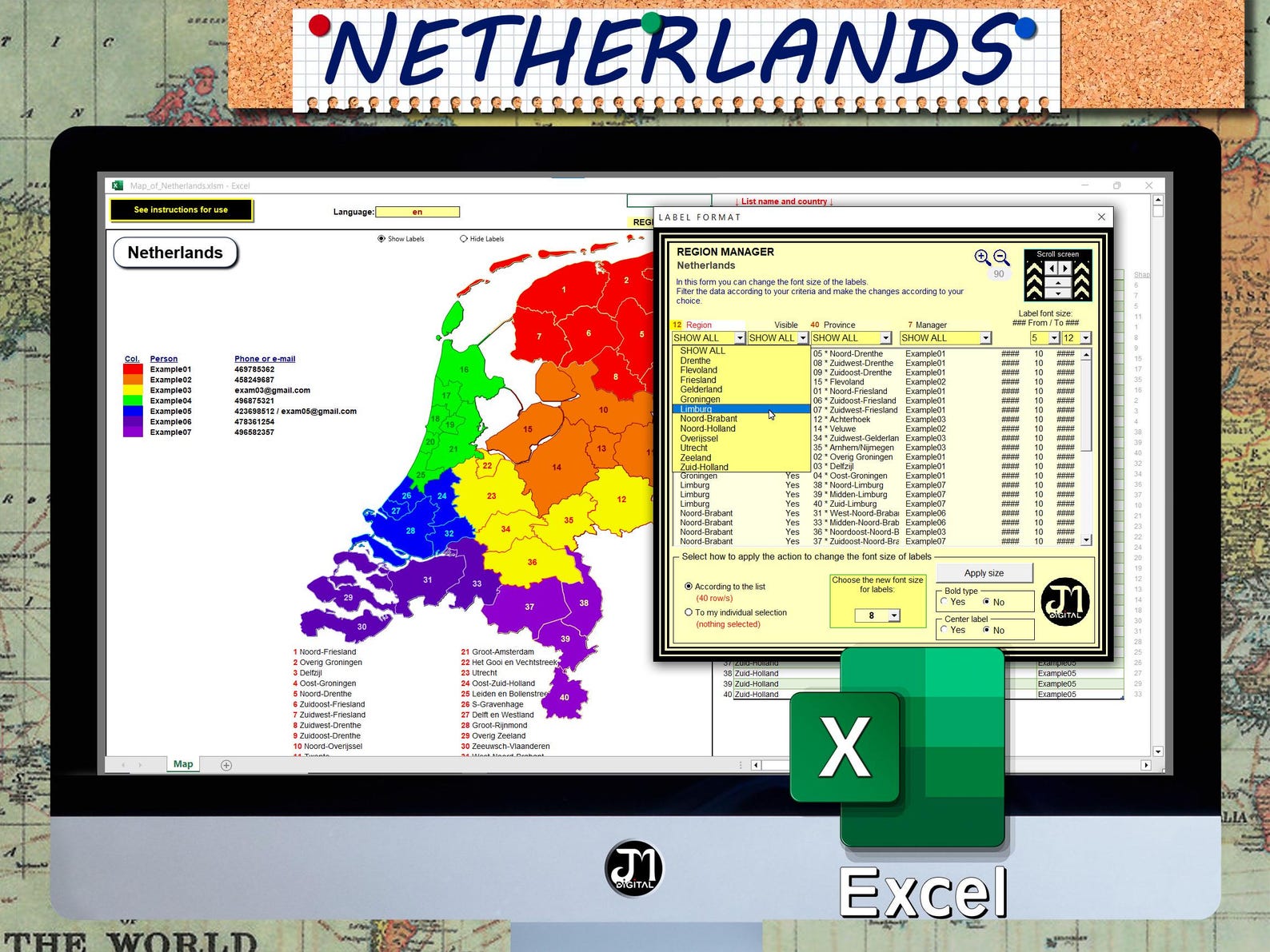 Netherlands Map: Excel Template With Macros (digital Download) - Etsy