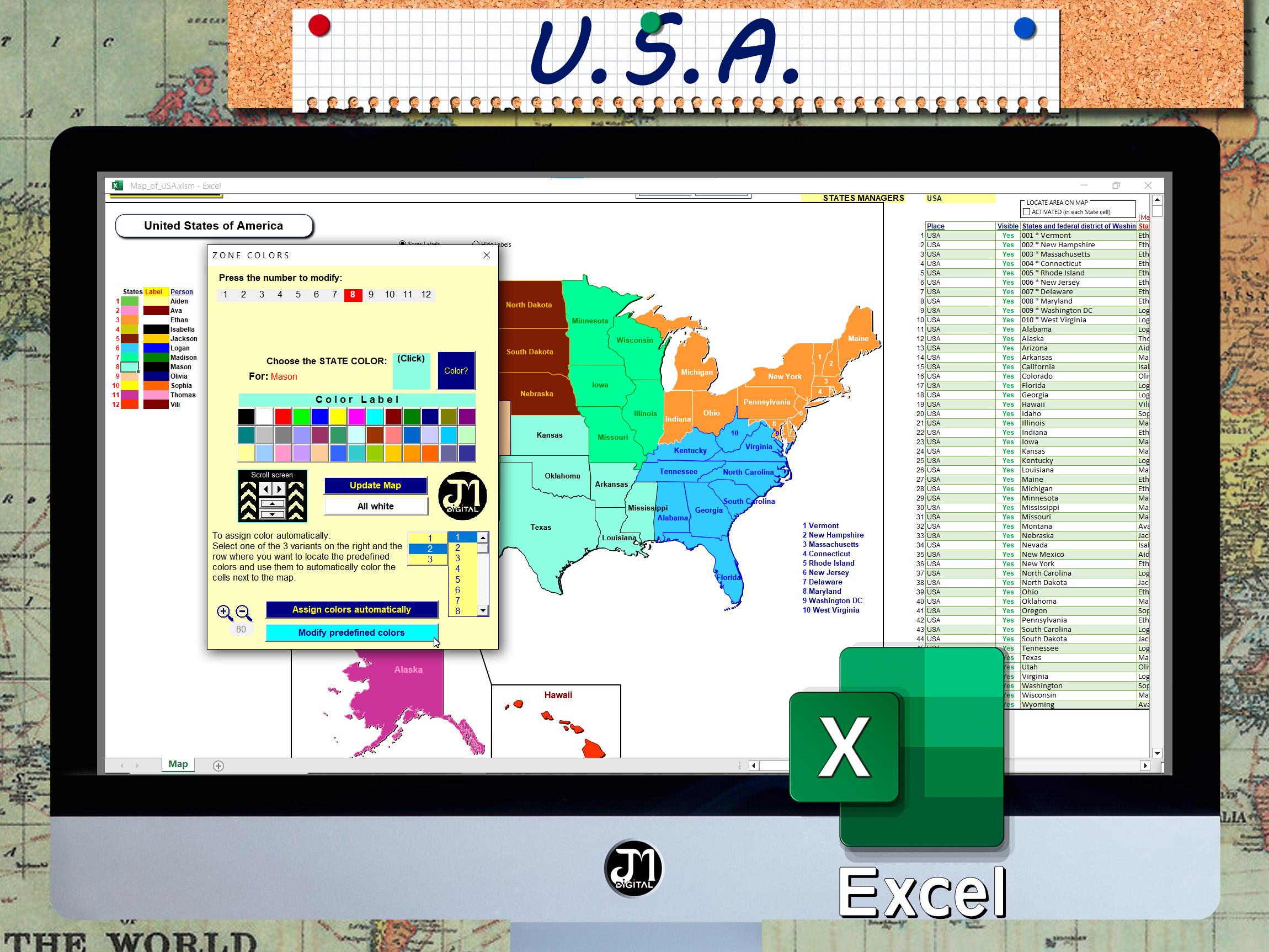USA Map in Excel With Macros - Etsy