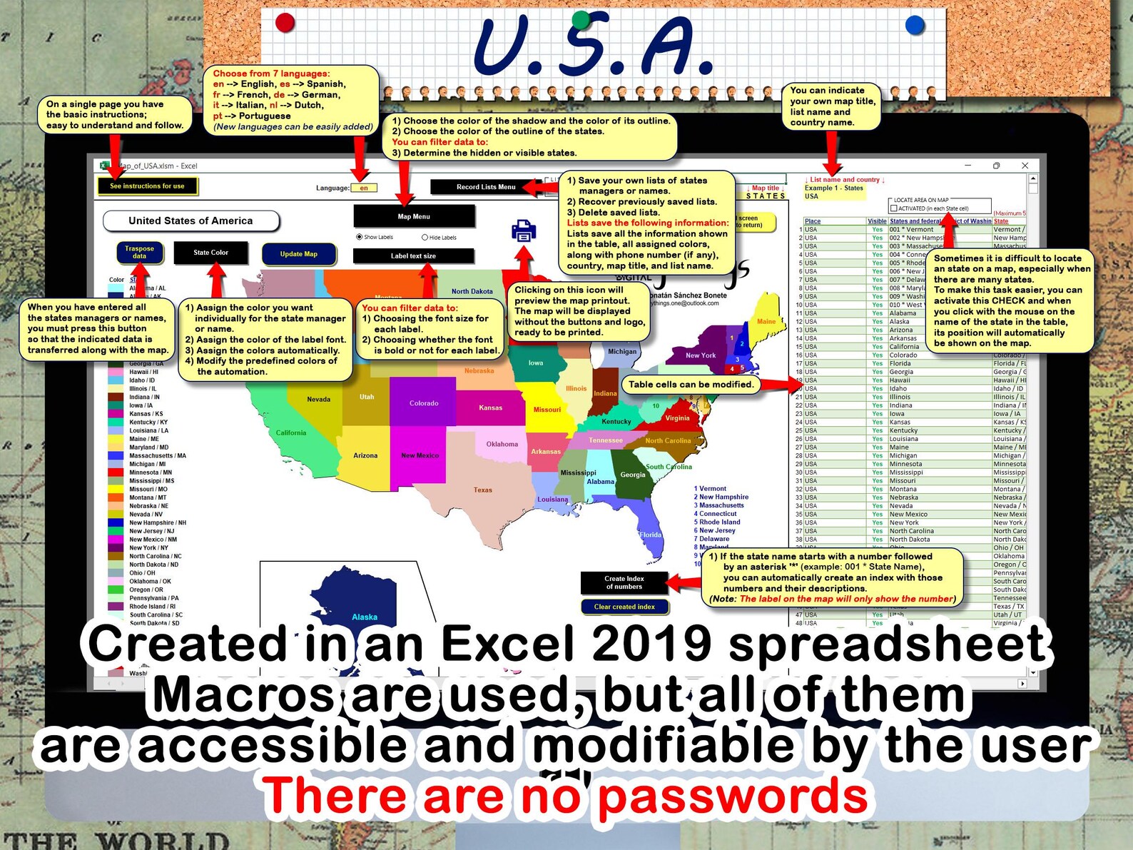 USA Map in Excel With Macros - Etsy