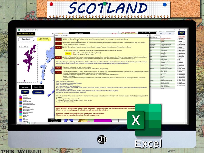 Scotland Map: Interactive Excel Template (macros & Forms) - Etsy