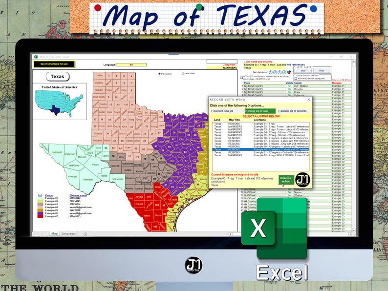 Texas Map in Excel With County Data & Macros - Etsy