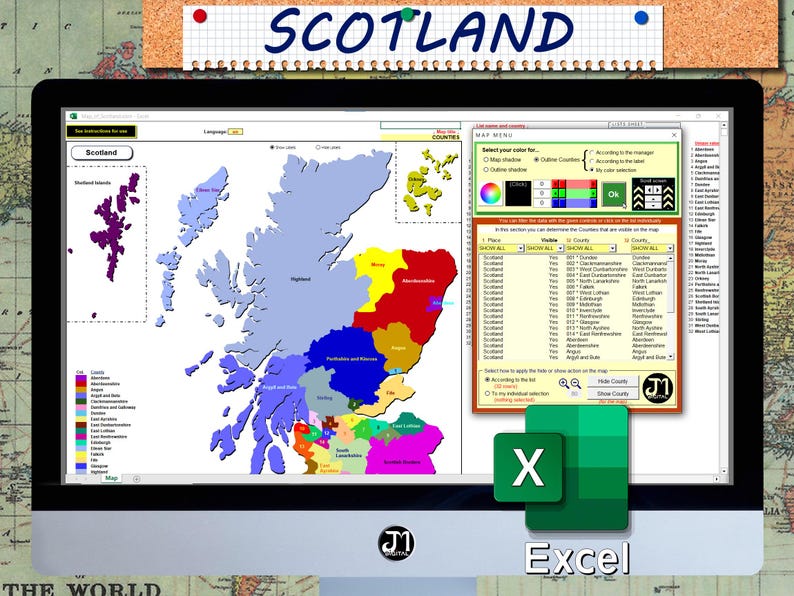 Scotland Map: Interactive Excel Template (macros & Forms) - Etsy