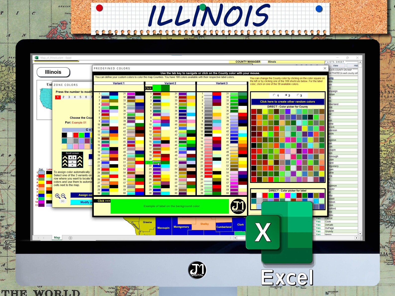 Illinois Excel Map With Macros: Geography & County Data - Etsy