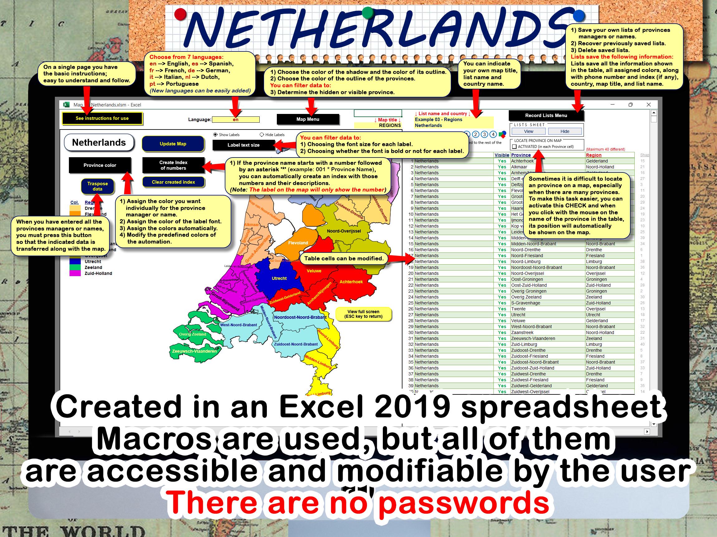 Netherlands, Map of Netherlands, Map, Excel, Geography, Regions of ...