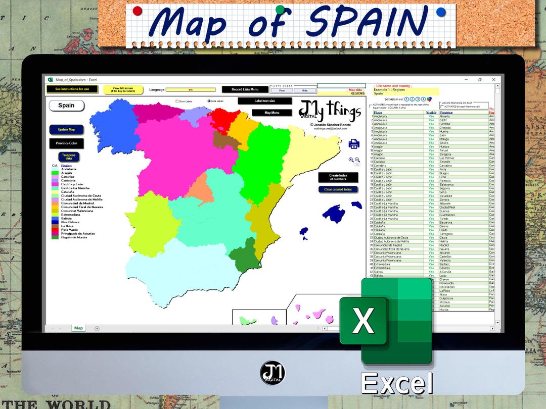 Spain, Map of Spain, Map, Excel, Excel 2019, Geography, Europe, UE ...