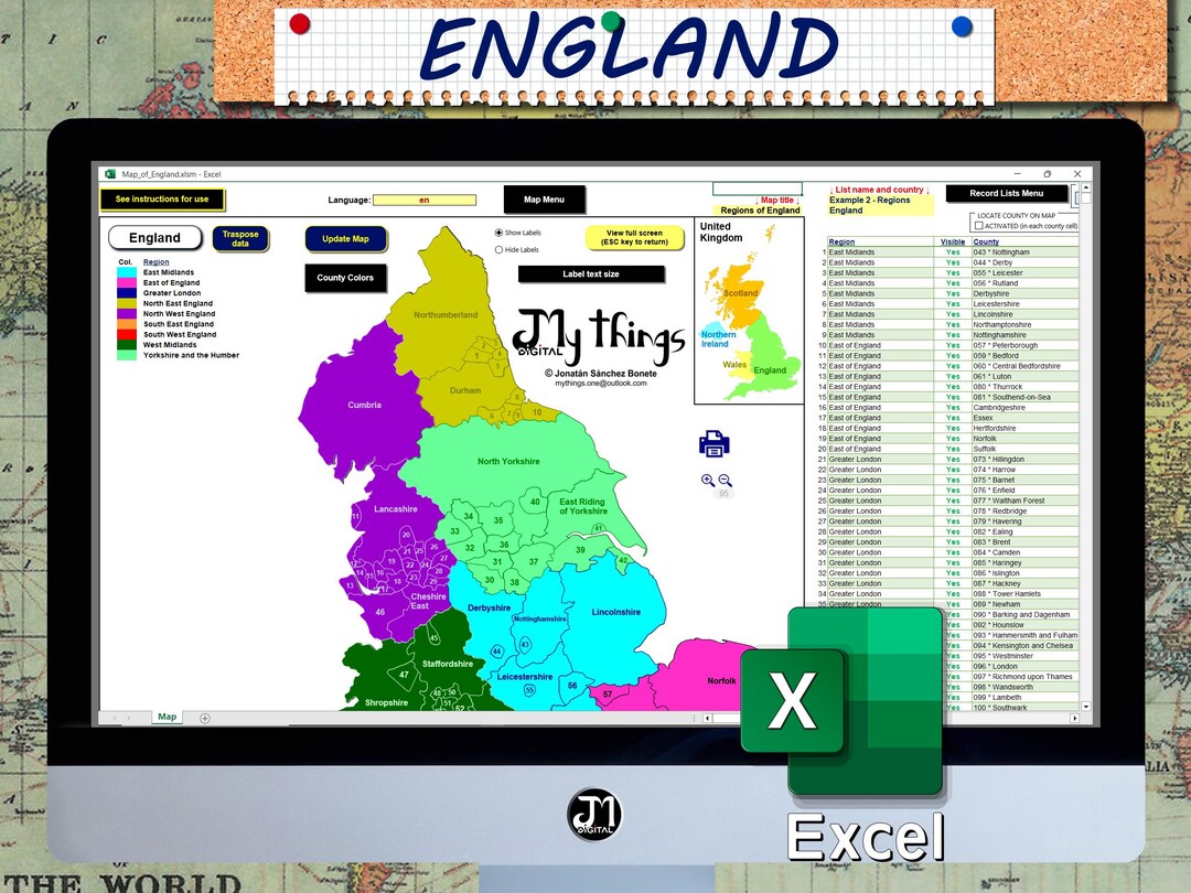 England, Map of England, Excel, Geography, Europe, Counties of England ...