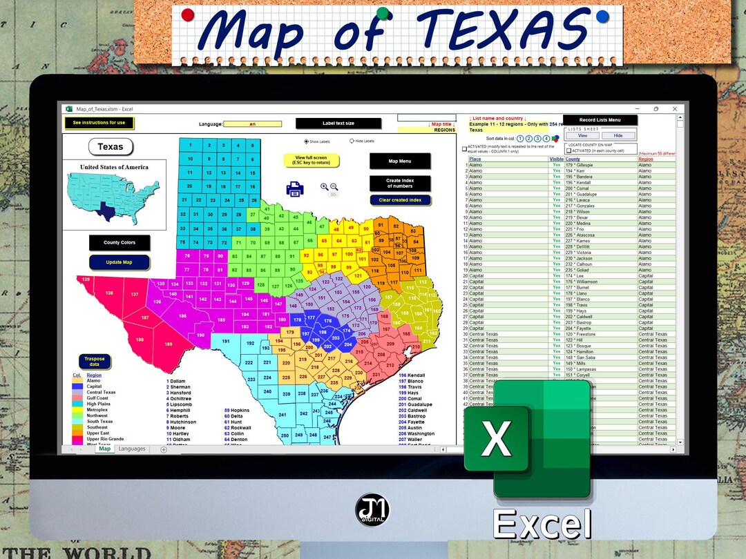 Texas, Karte von Texas, Landkarte, Excel, Excel 2019, Geographie ...