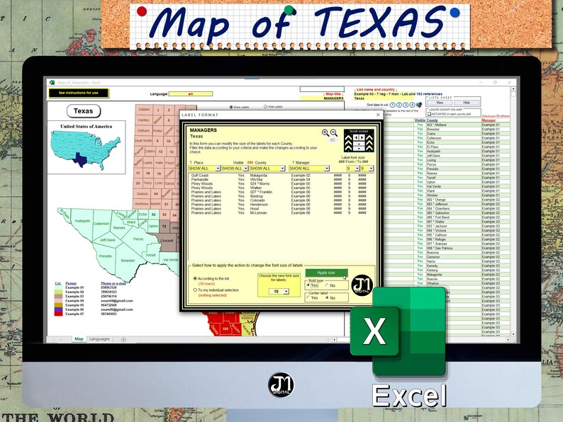 Texas Map in Excel With County Data & Macros - Etsy