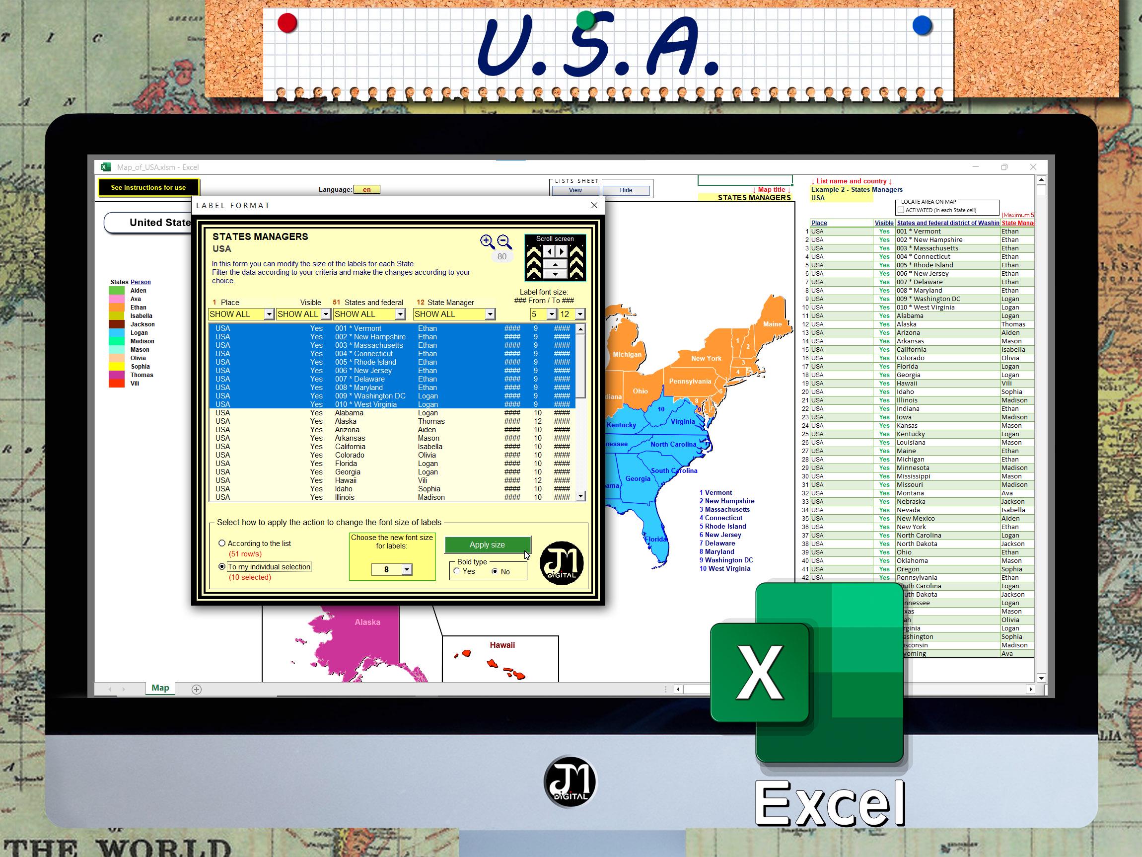 USA Map in Excel With Macros - Etsy