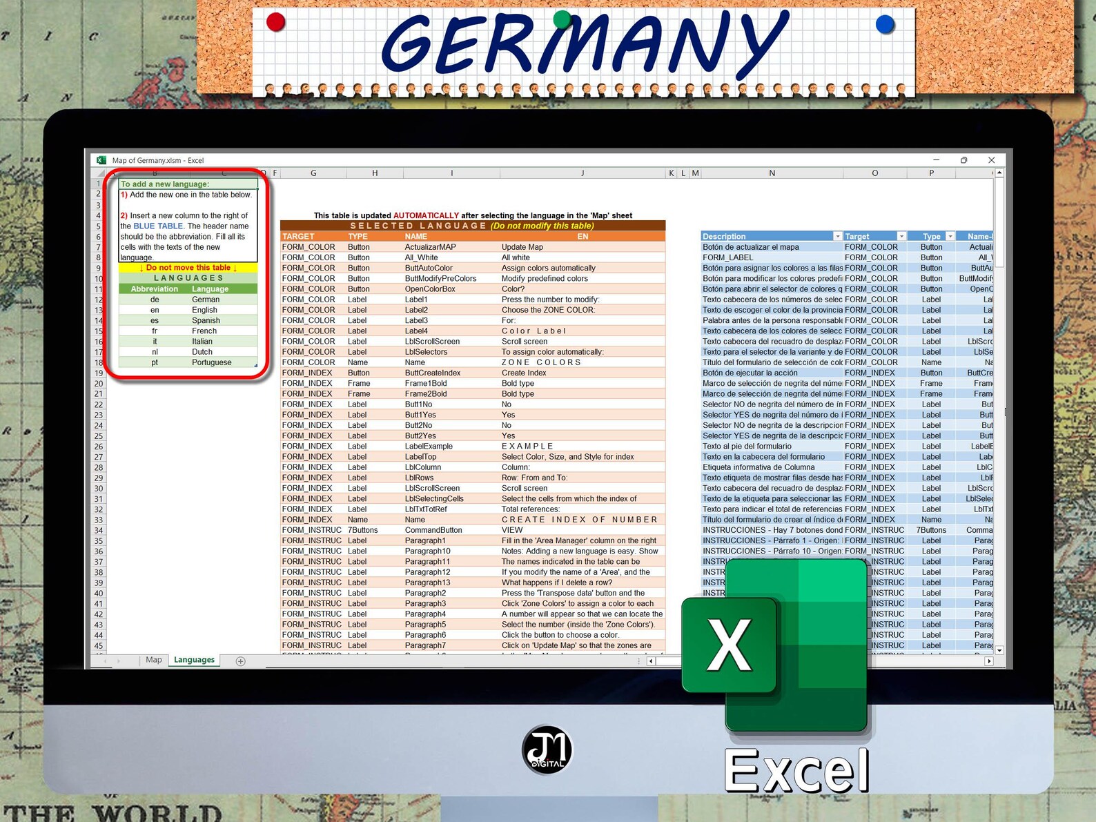 Germany Map With Provinces for Excel (digital Download) - Etsy