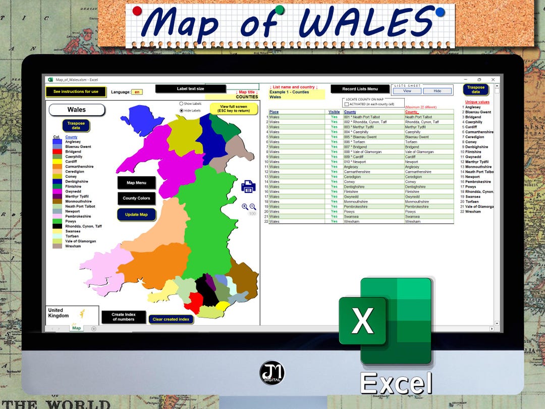 Wales, Map of Wales, Excel 2019, Geography, Europe, Counties of Wales, Regions of Wales, County ...