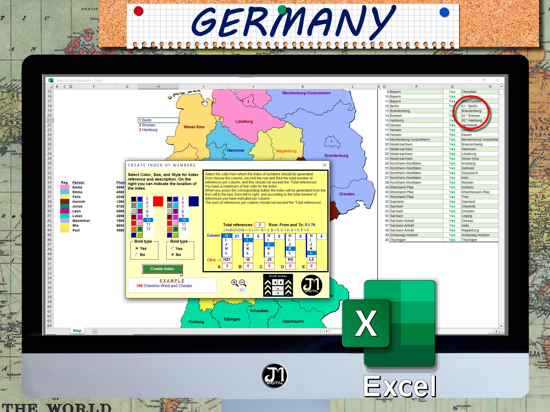 Germany Map With Provinces for Excel (digital Download) - Etsy