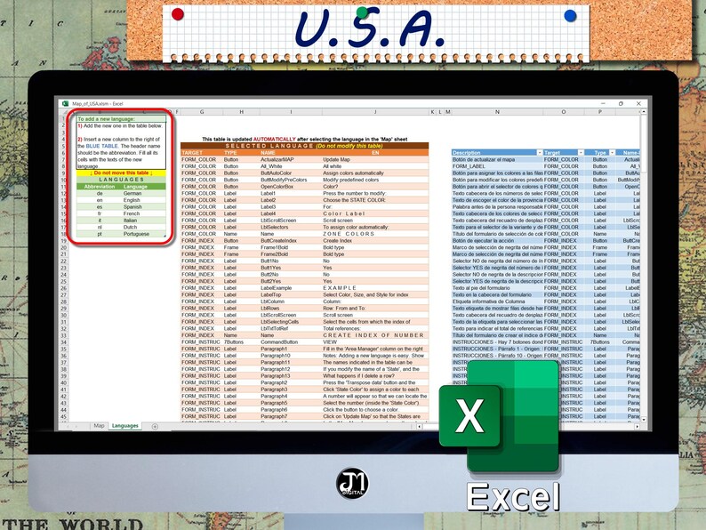 U.S.A., Map of USA, Map, Excel, Excel 2019, Geography, North America ...
