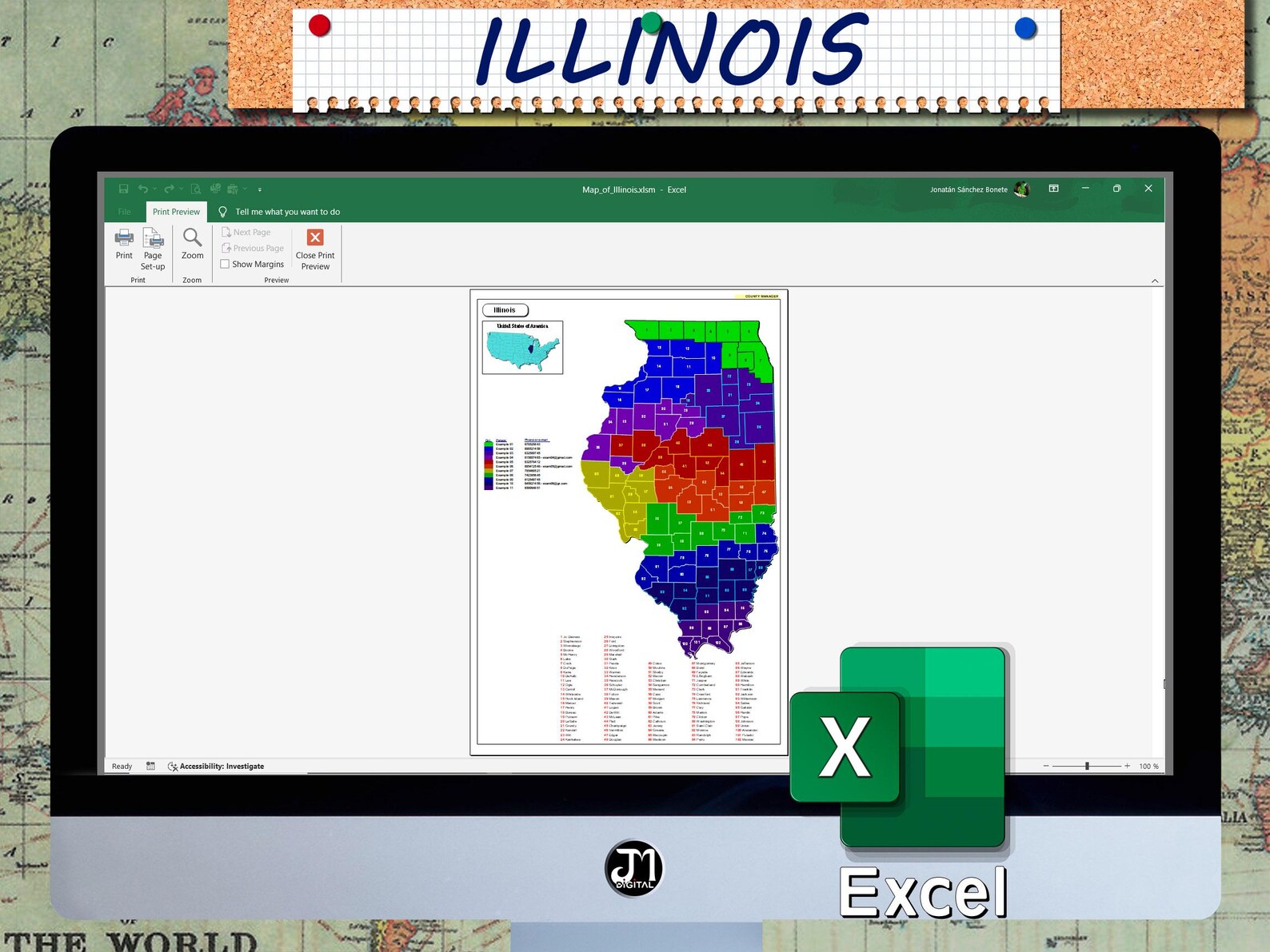 Illinois Excel Map With Macros: Geography & County Data - Etsy