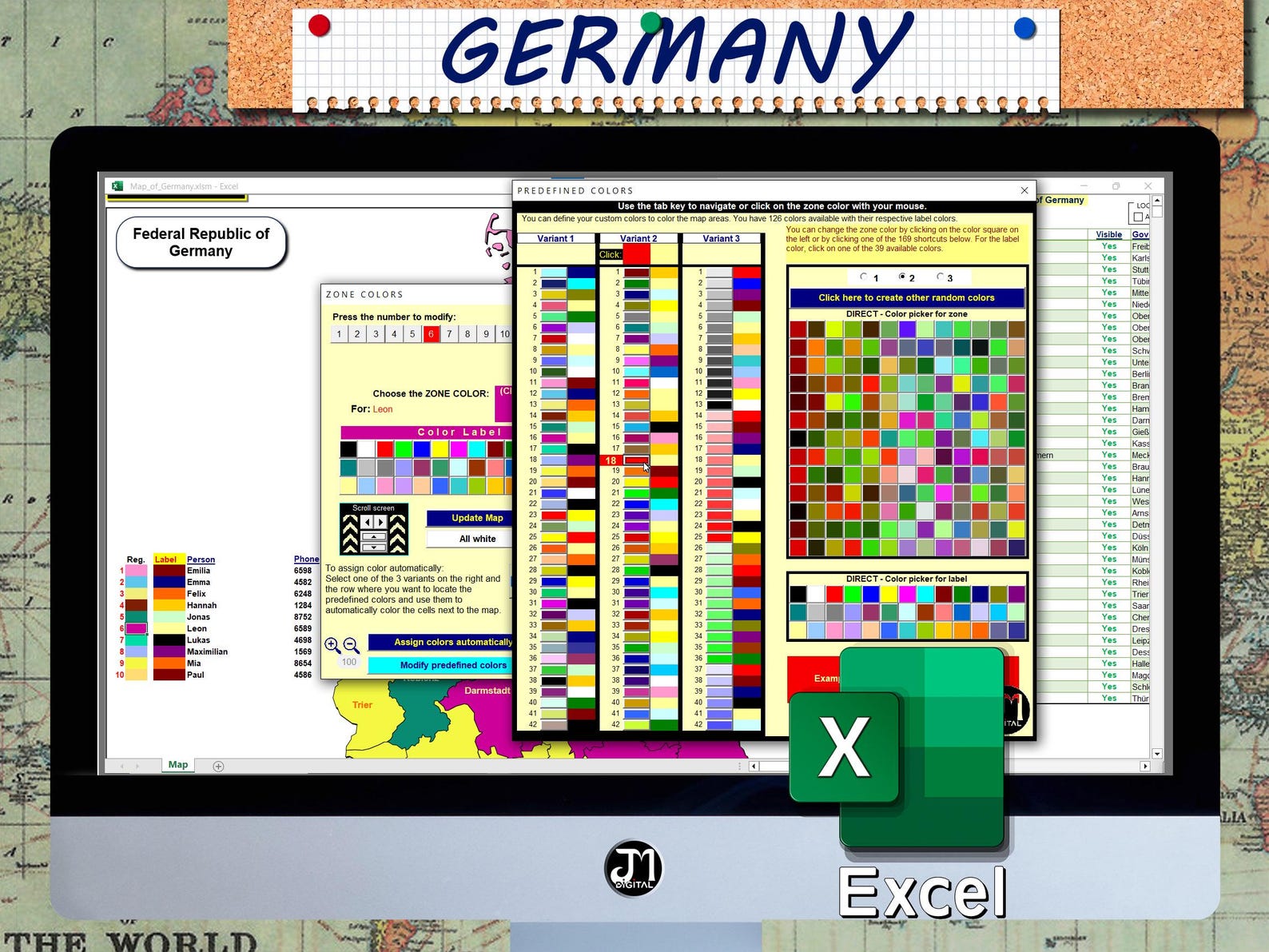 Germany Map With Provinces for Excel (digital Download) - Etsy