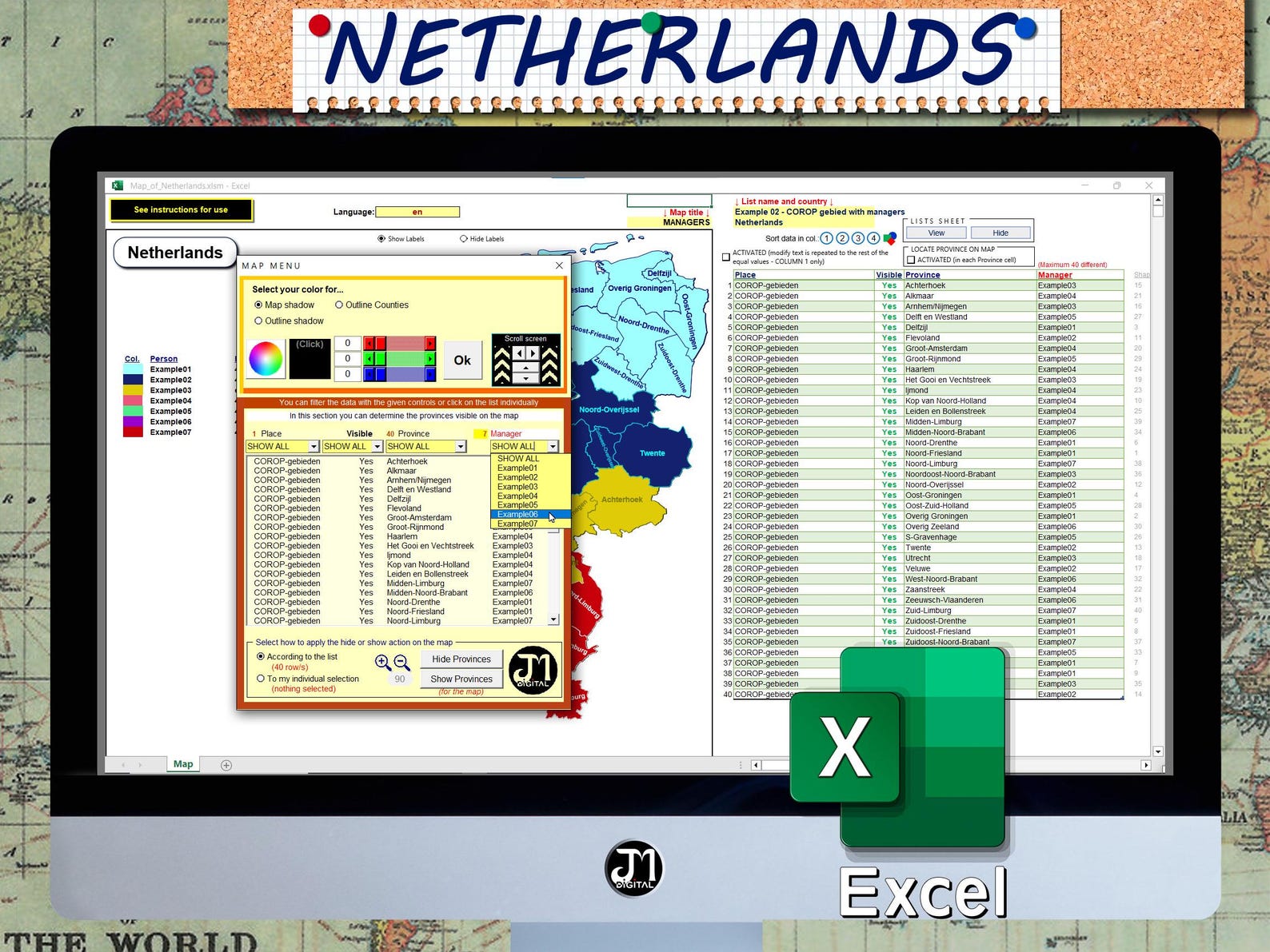 Netherlands Map: Excel Template With Macros (digital Download) - Etsy