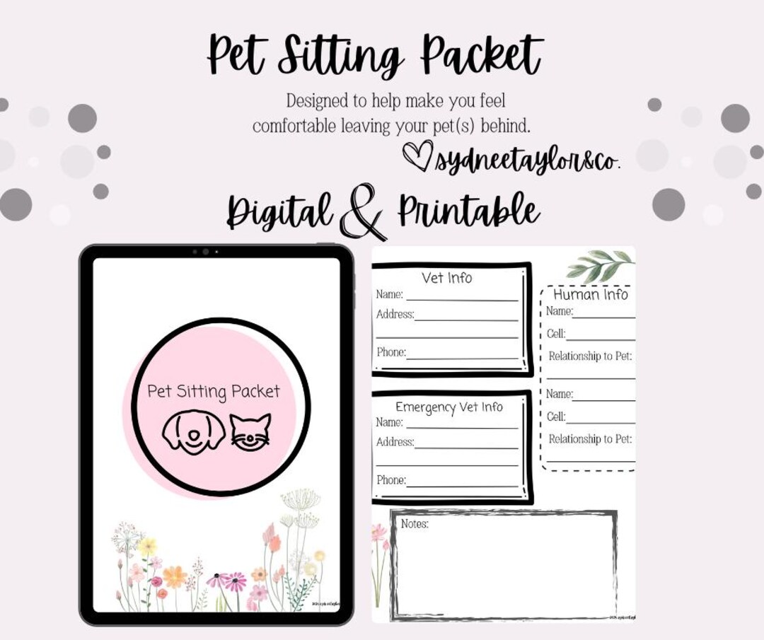 Pet Sitting Packet, Instructions, Notes, and Schedule, Digital and ...