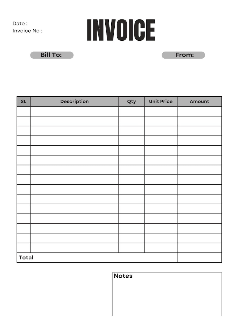 Simple Invoice Printable - Etsy