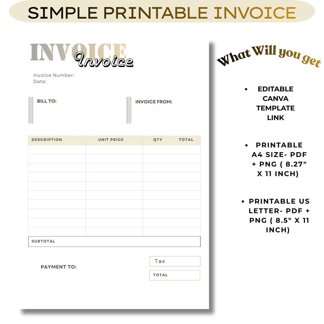 Simple Printable Invoice Template | Simple Invoice | Minimalist Invoice | Simple Invoice Pdf ...