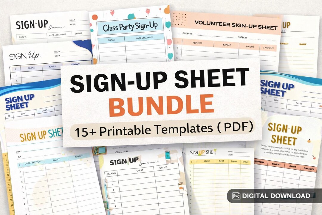 Sign-up Sheet Bundle | 15+ Printable Templates (PDF Download) - Etsy