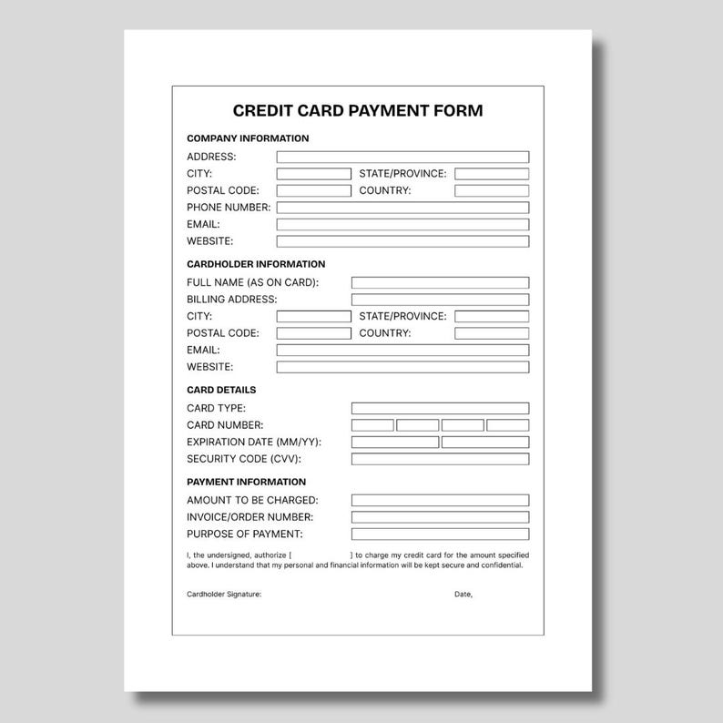 Simple Printable Credit Card Authorization Form – Minimalist Business ...