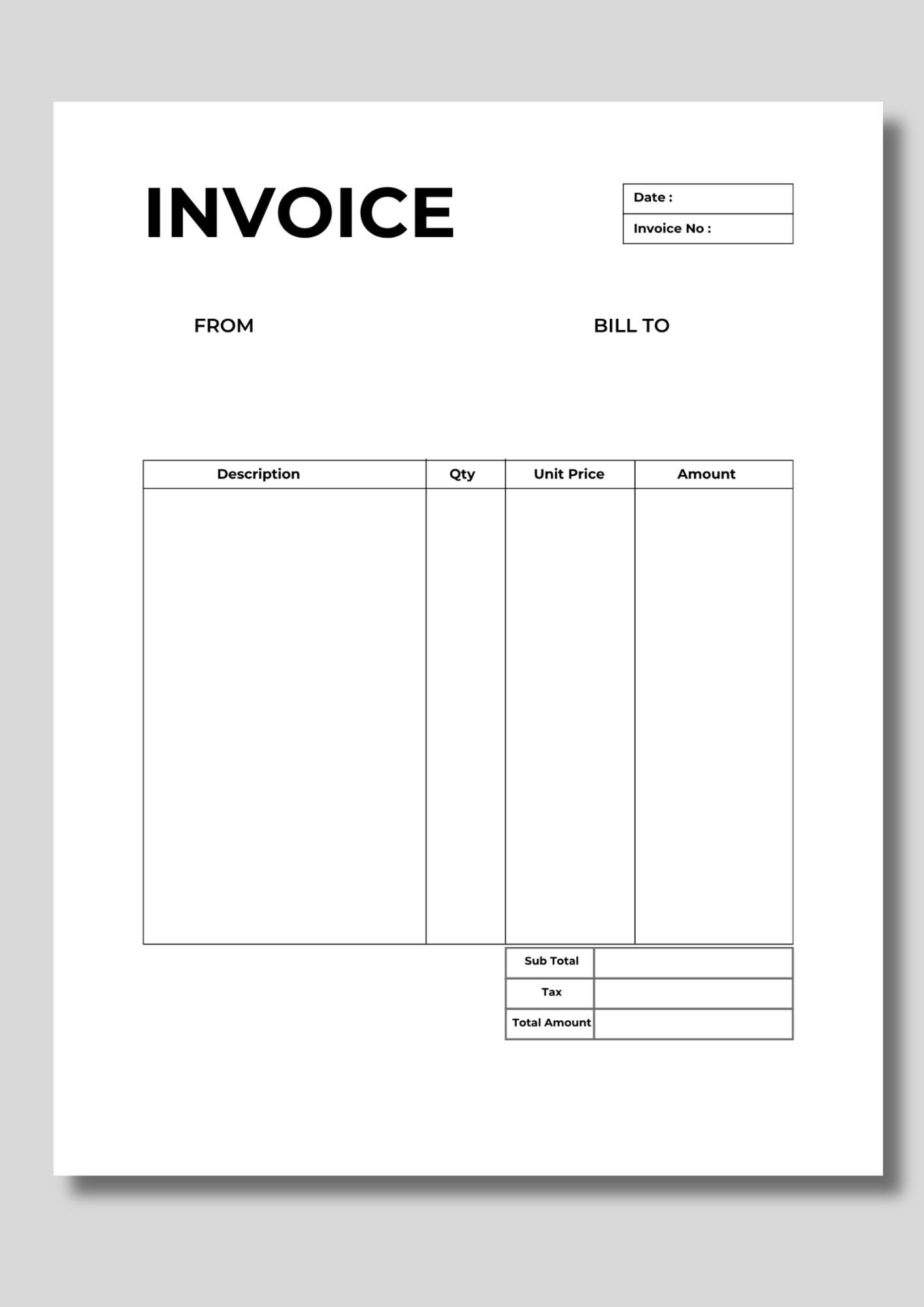 Simple Printable Minimalist Invoice - Etsy