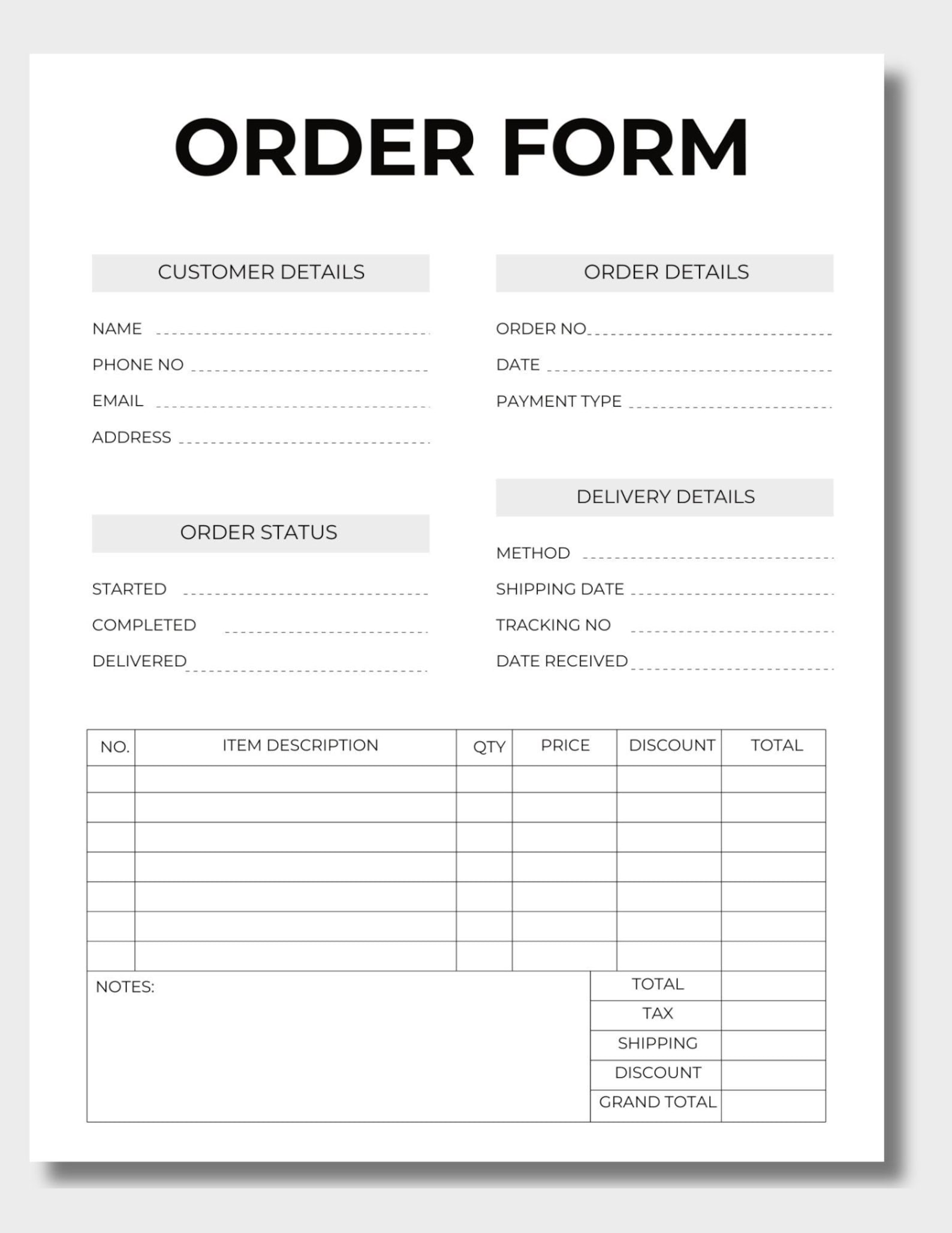 Simple Order Form - Etsy