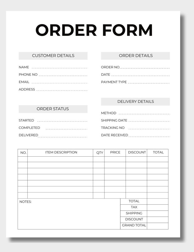 Simple Order Form - Etsy