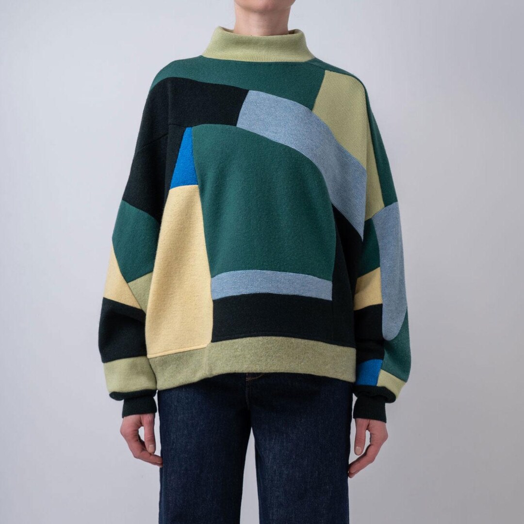 Boxy Patchwork MEADOW TWILIGHT Sweater Made From Upcycled Wool - Etsy