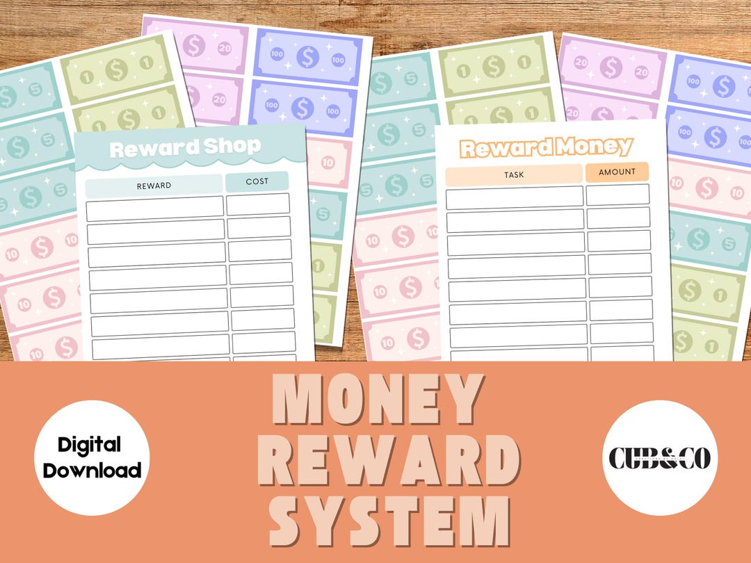 Kids Reward Chart Printable, Play Money Kit, Behavior Chart, Digital ...