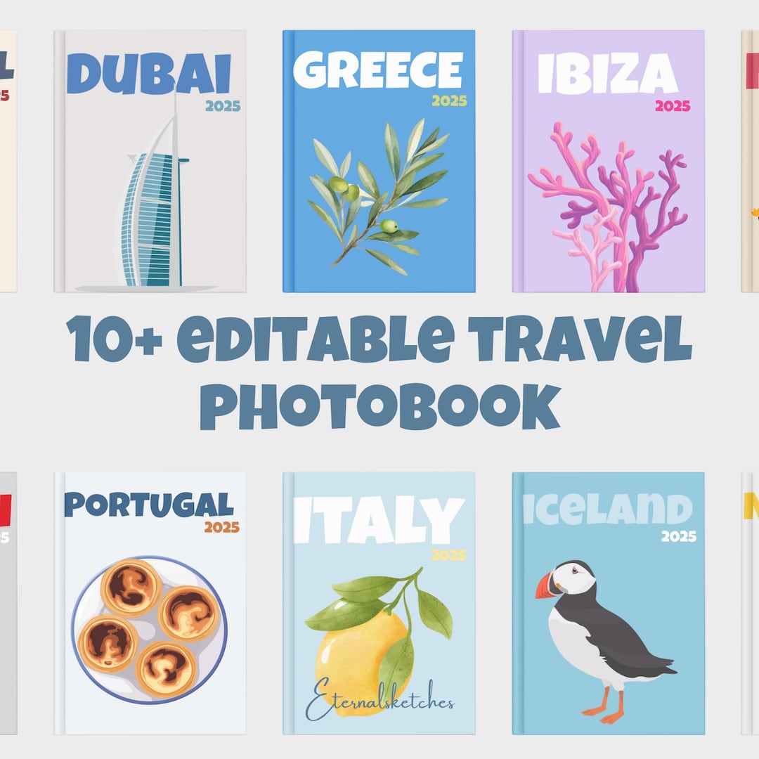 Custom Travel Photo Book Cover Template – Editable Canva Vacation Album ...